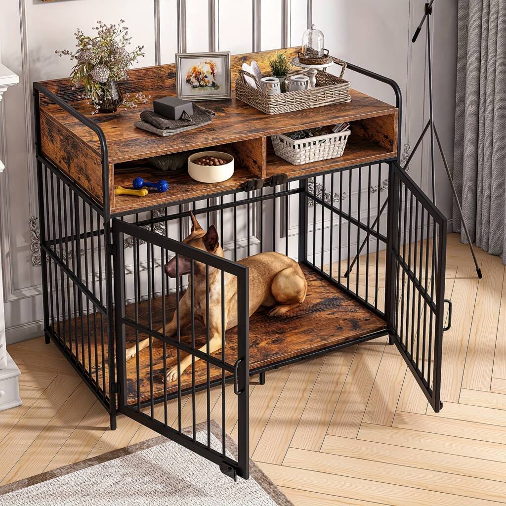 Large Dog Cage | Wooden Furniture Kennel with Storage